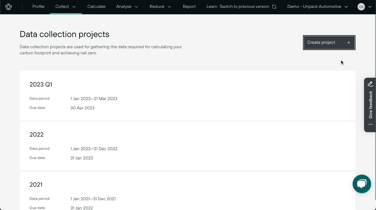 Setting up an internal data collection project